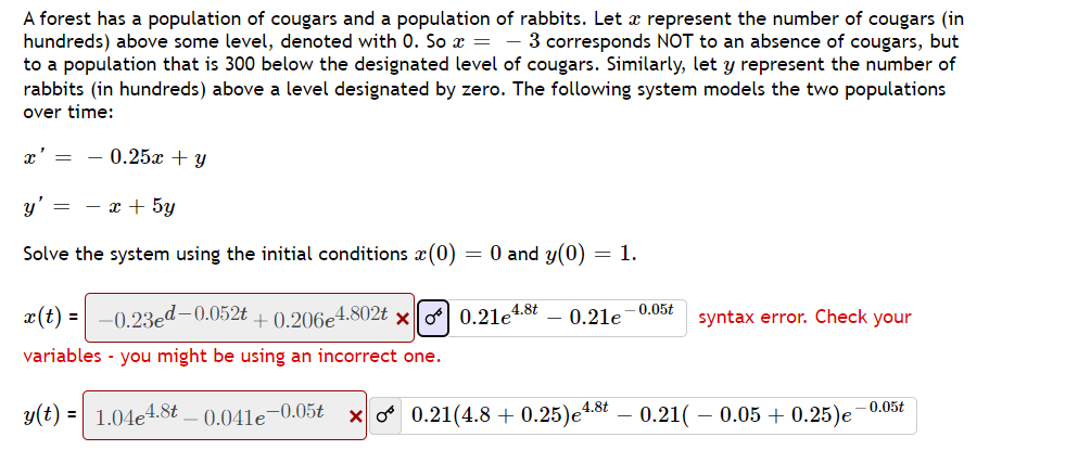 Solved A forest has a population of cougars and a population | Chegg.com