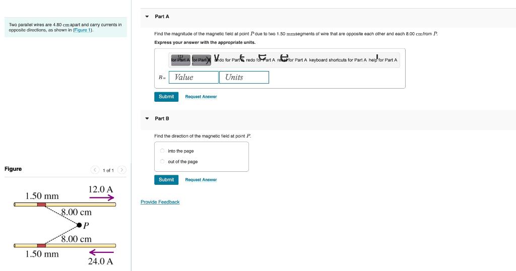 Solved Two parallel wires are 4.80 cm apart and carry | Chegg.com