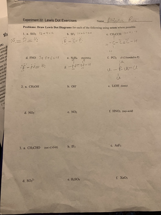 Solved Experiment 22 Lewis Dot Exercises Name Ainds Roa | Chegg.com