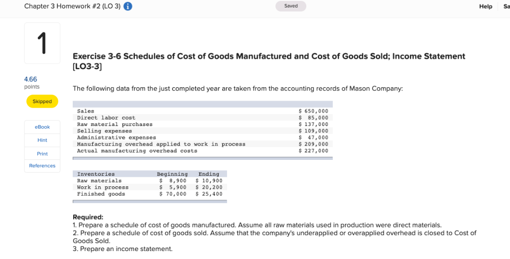Solved Chapter 3 Homework #2 (LO 3) Saved Help Sa Exercise | Chegg.com
