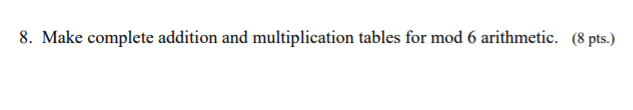 Solved 8. Make complete addition and multiplication tables | Chegg.com