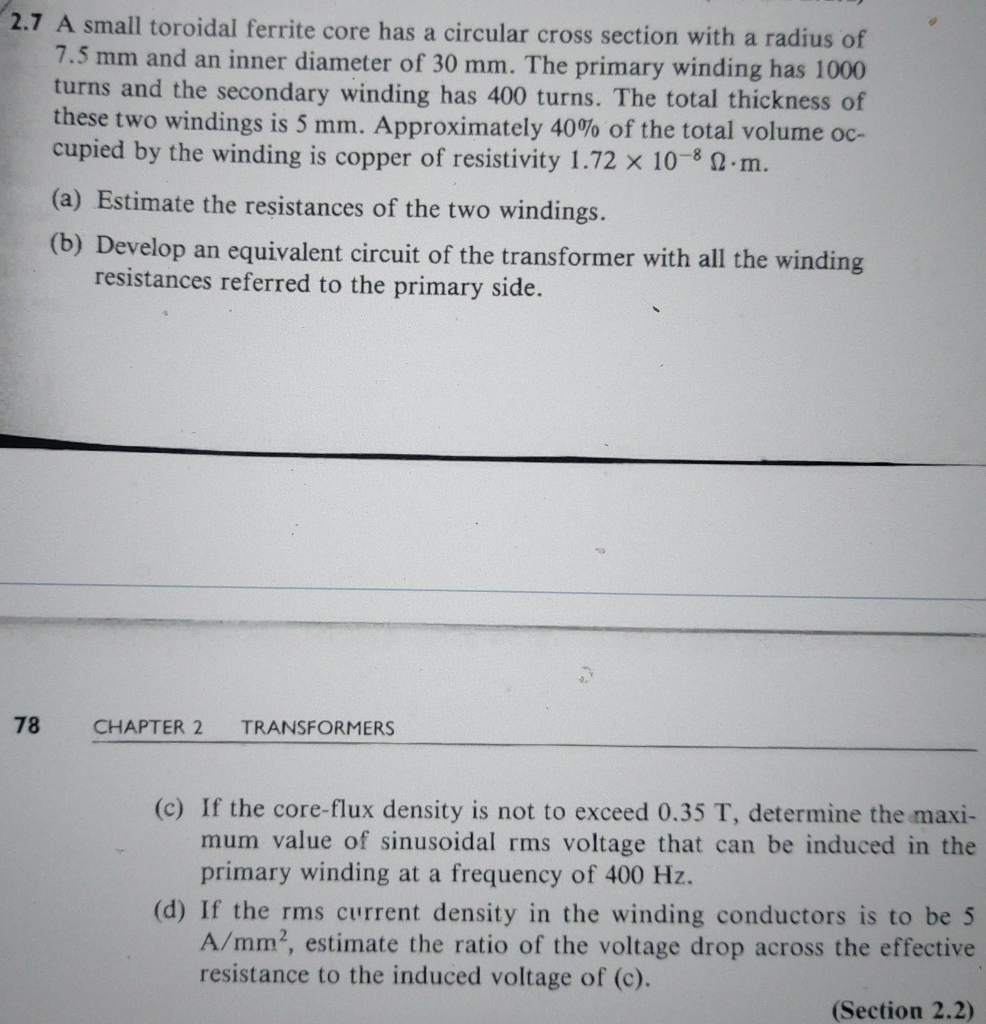 Solved 2.7 A small toroidal ferrite core has a circular | Chegg.com