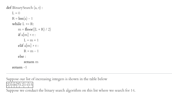 Solved def Binary Search (at): L = 0 R = len(a) - 1 while I | Chegg.com