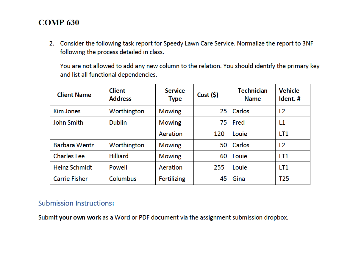 Solved Comp 630 Assignment 7 Relational Database