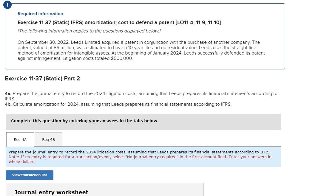 Solved Required information Exercise 11-37 (Static) IFRS; | Chegg.com