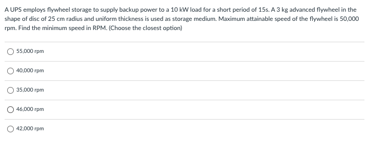 Solved A UPS employs flywheel storage to supply backup power | Chegg.com