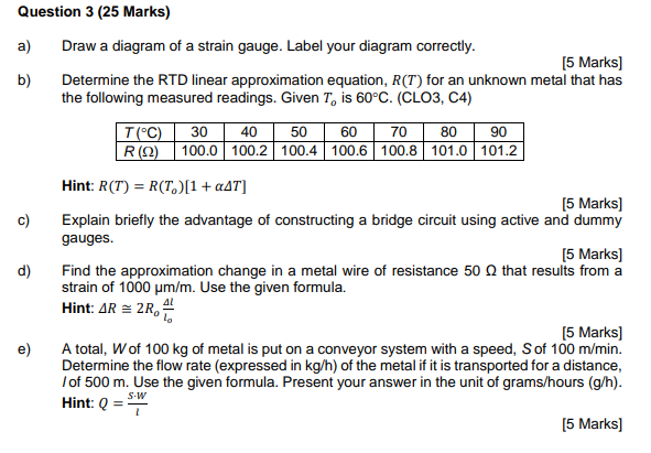 Solved Question 3 (25 ﻿Marks)aR(T) ﻿for an ﻿unknown metal | Chegg.com