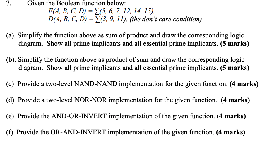 Solved 7. Given the Boolean function below: | Chegg.com