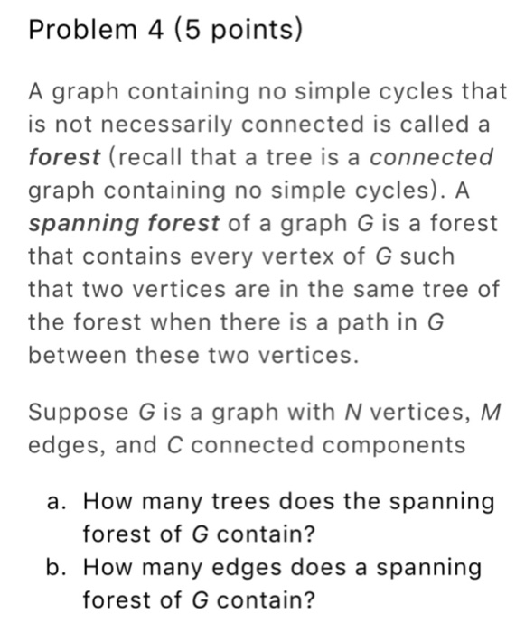 Solved Problem 4 (5 points) A graph containing no simple | Chegg.com