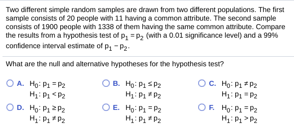 Solved Two different simple random samples are drawn from | Chegg.com