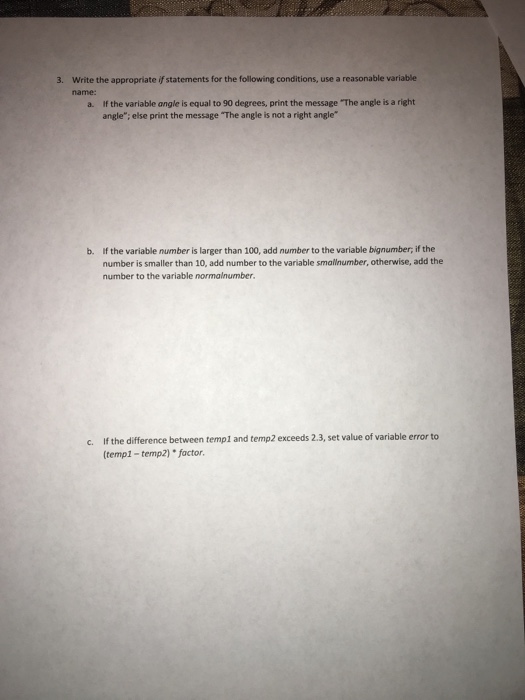 Solved Write the appropriate if statements for the following | Chegg.com