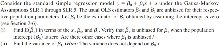 Solved Consider the standard simple regression model | Chegg.com