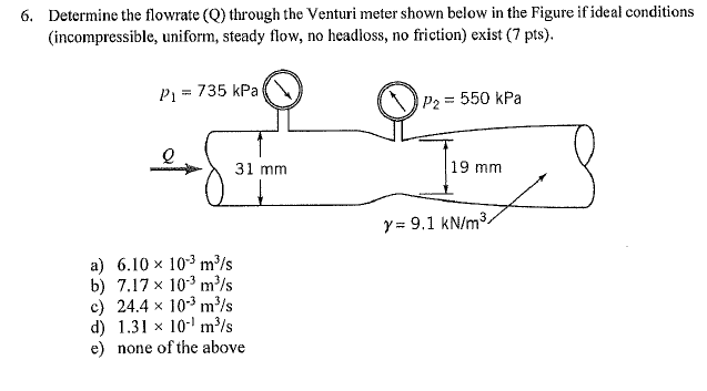 Solved 6. Determine the flowrate () through the Venturi | Chegg.com