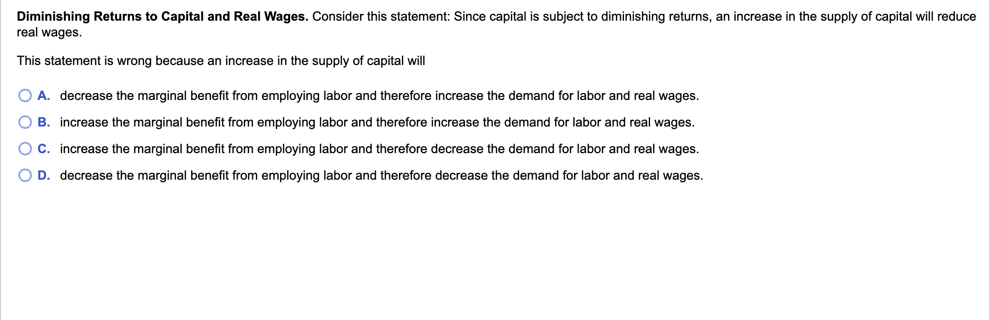 Solved Diminishing Returns to Capital and Real Wages. | Chegg.com