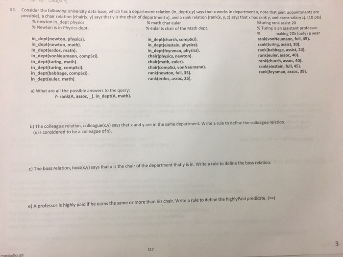 Solved 51. Consider the following university data base, | Chegg.com