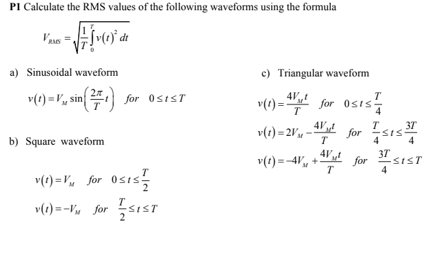 Solved P1 Calculate the RMS values of the following | Chegg.com