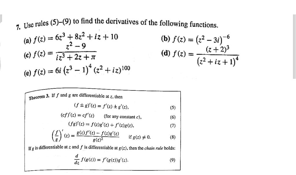 Solved 7. Use rules (5)-(9) to find the derivatives of the | Chegg.com