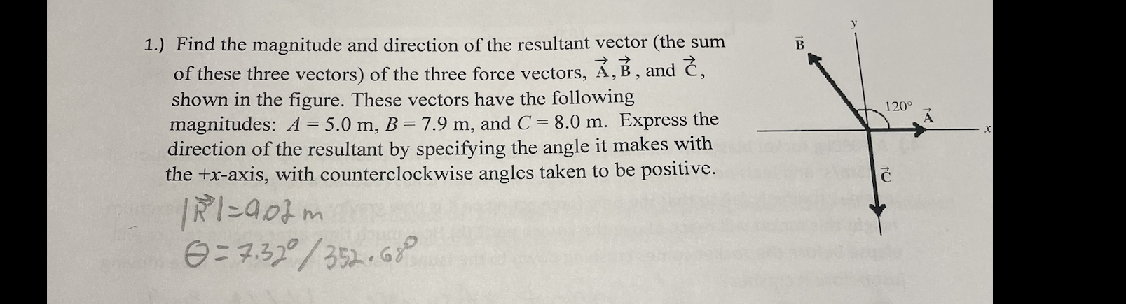 Solved 1.) ﻿Find the magnitude and direction of the | Chegg.com