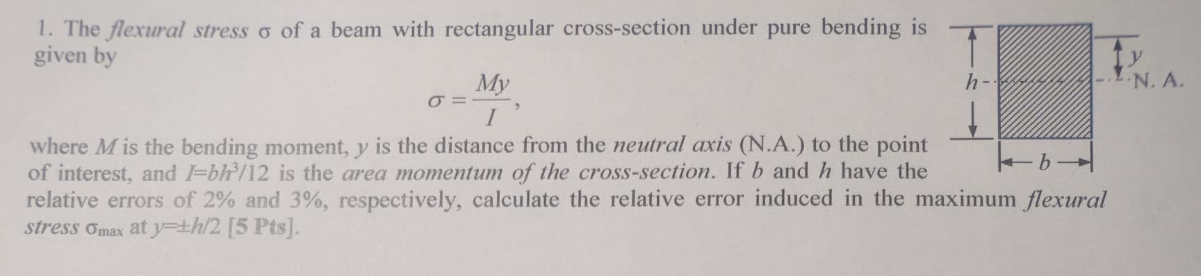 Solved The flexural stress σ ﻿of a beam with rectangular | Chegg.com