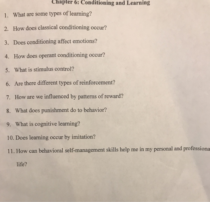 Solved Chapter 6: Conditioning and Learning 1. What are some | Chegg.com