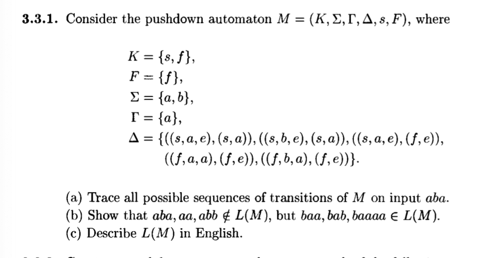 Solved 3.3.1. ﻿Consider the pushdown automaton | Chegg.com