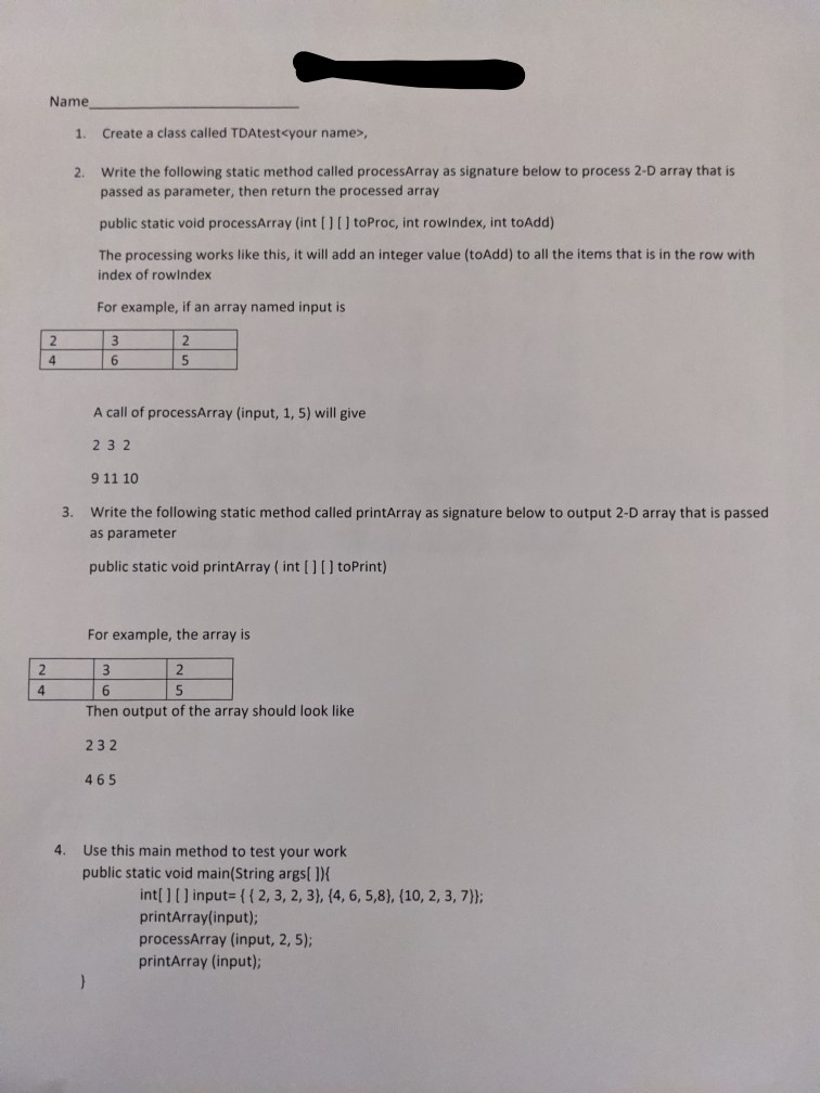 Solved Name 1. Create a class called TDAtest your name>, 2. | Chegg.com