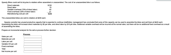Solved The unassembled bikes are sold to retalers at $400 | Chegg.com