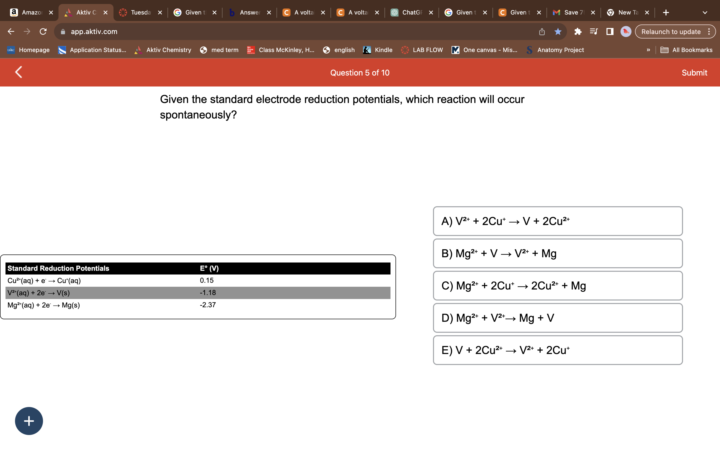 Given the standard electrode reduction potentials, | Chegg.com