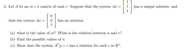 Solved 5. Let A be an mxn matrix of rank r. Suppose that the | Chegg.com