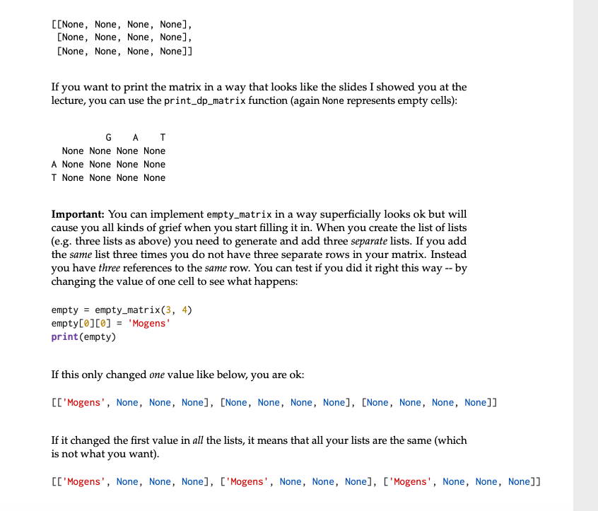 Solved Make a matrix We start out by making a list of lists | Chegg.com