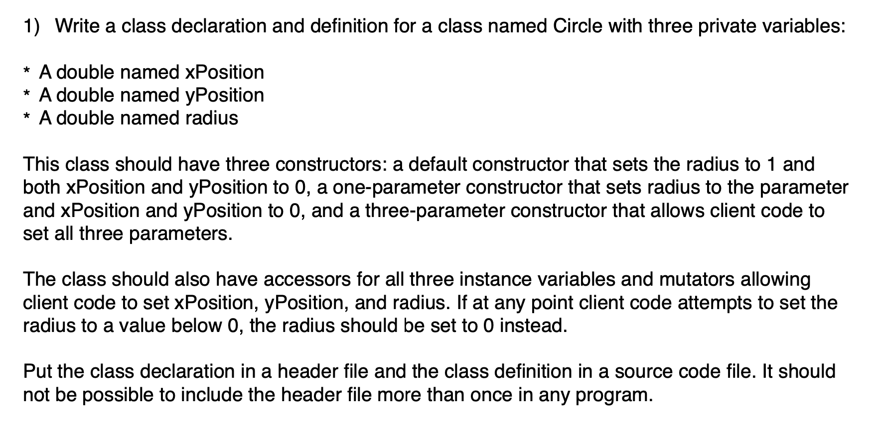 Solved Write a class declaration and definition for a class | Chegg.com