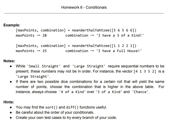 Homework 6 Conditionals Extra Credit Function Name 9856