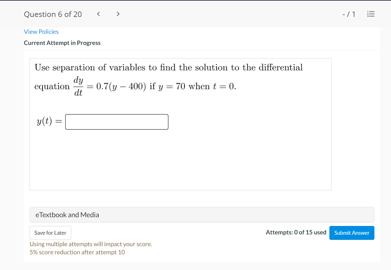 Solved Question 6 of 20 -/1 e View Policies Current Attempt | Chegg.com