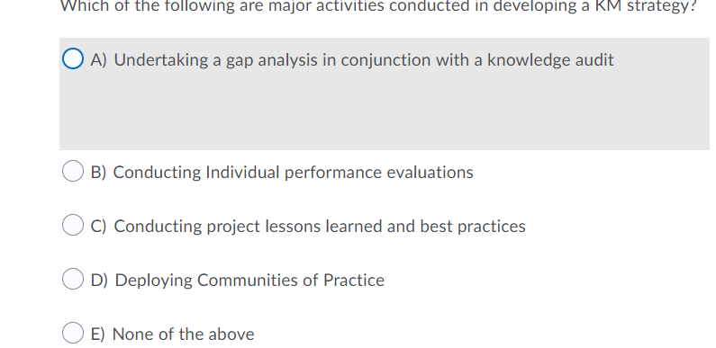 Solved Which of the following are major activities conducted | Chegg.com