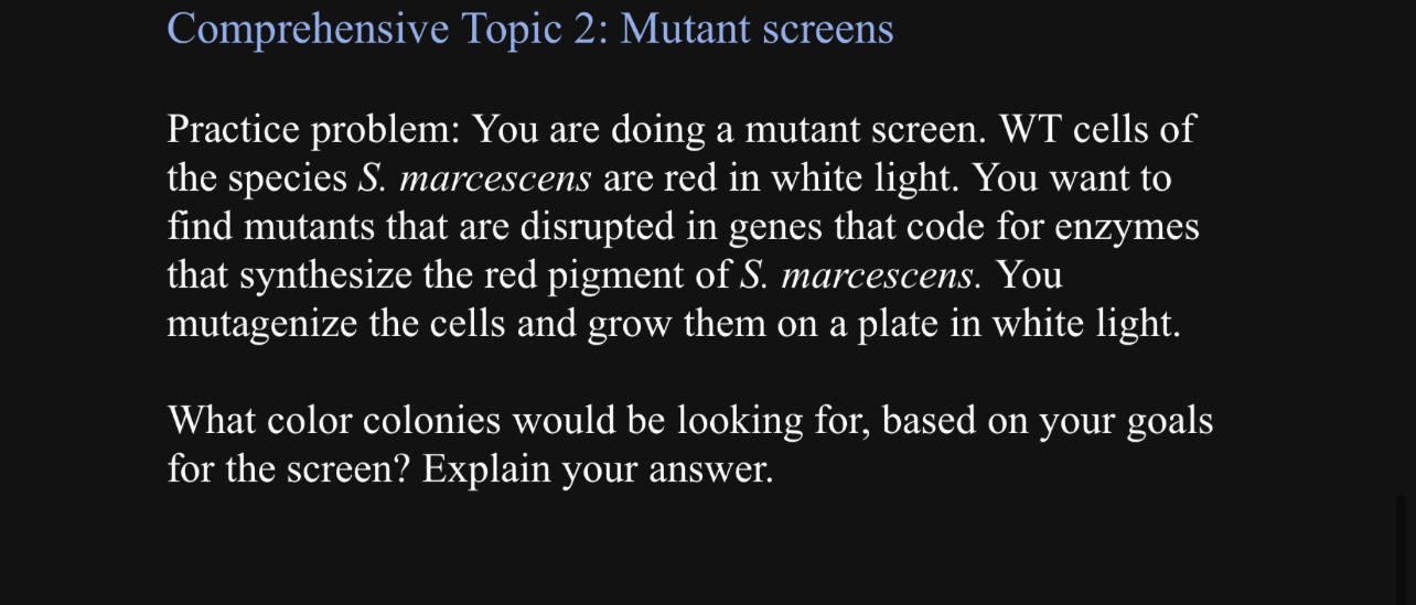 Solved Comprehensive Topic 2: Mutant screens Practice | Chegg.com