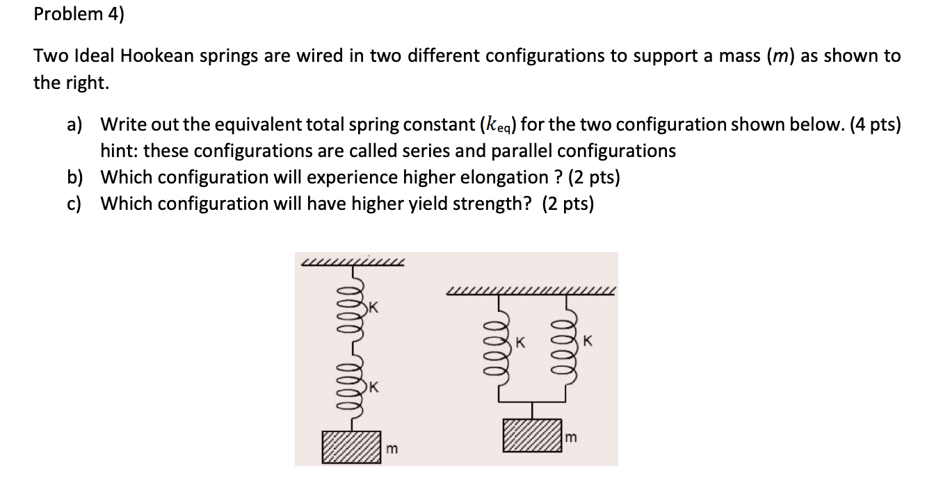 Solved Problem 4) Two Ideal Hookean springs are wired in two | Chegg.com