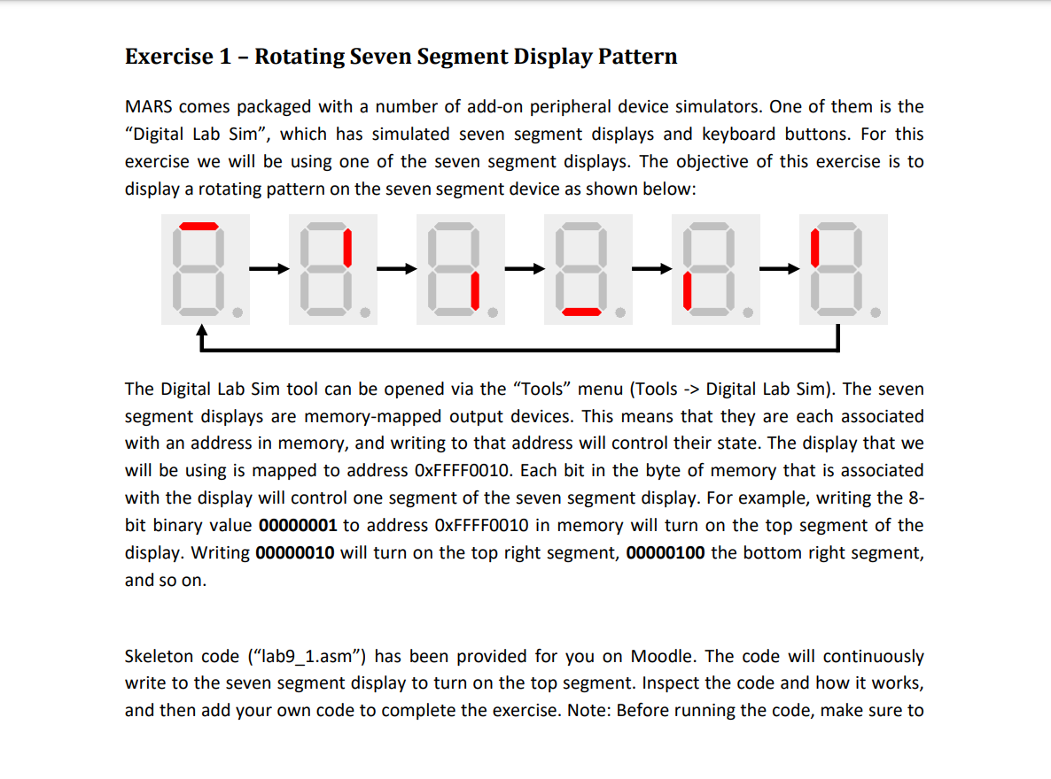 Solved Exercise 1 - Rotating Seven Segment Display Pattern | Chegg.com