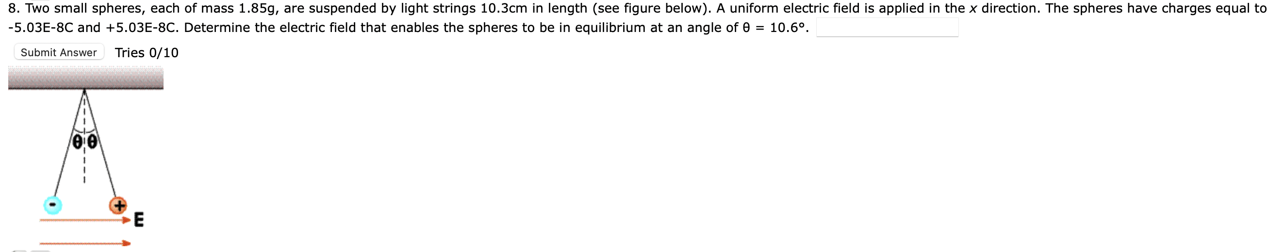Solved 8. Two small spheres, each of mass 1.85g, are | Chegg.com