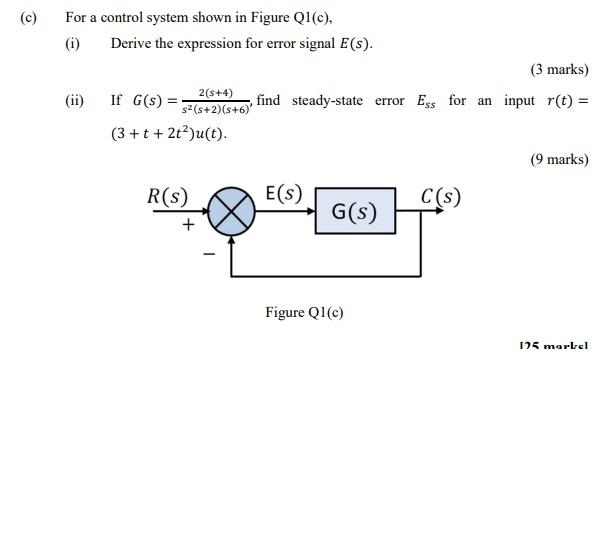 Solved (c) For a control system shown in Figure Q1(c), (i) | Chegg.com