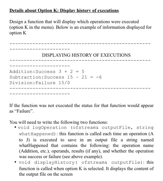Solved Design a function that will display which operations | Chegg.com