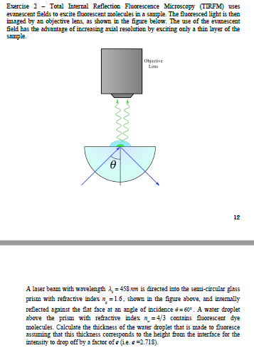 Exercise 2 Total Internal Reflection Fluarescence | Chegg.com