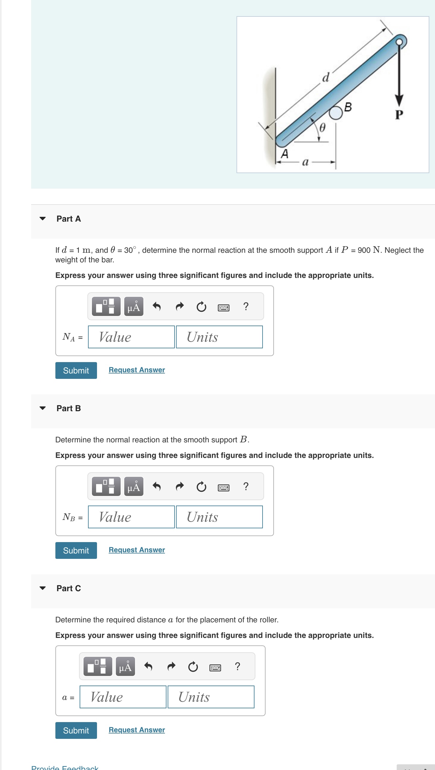 Solved If d=1 m, and θ=30∘, determine the normal reaction at | Chegg.com