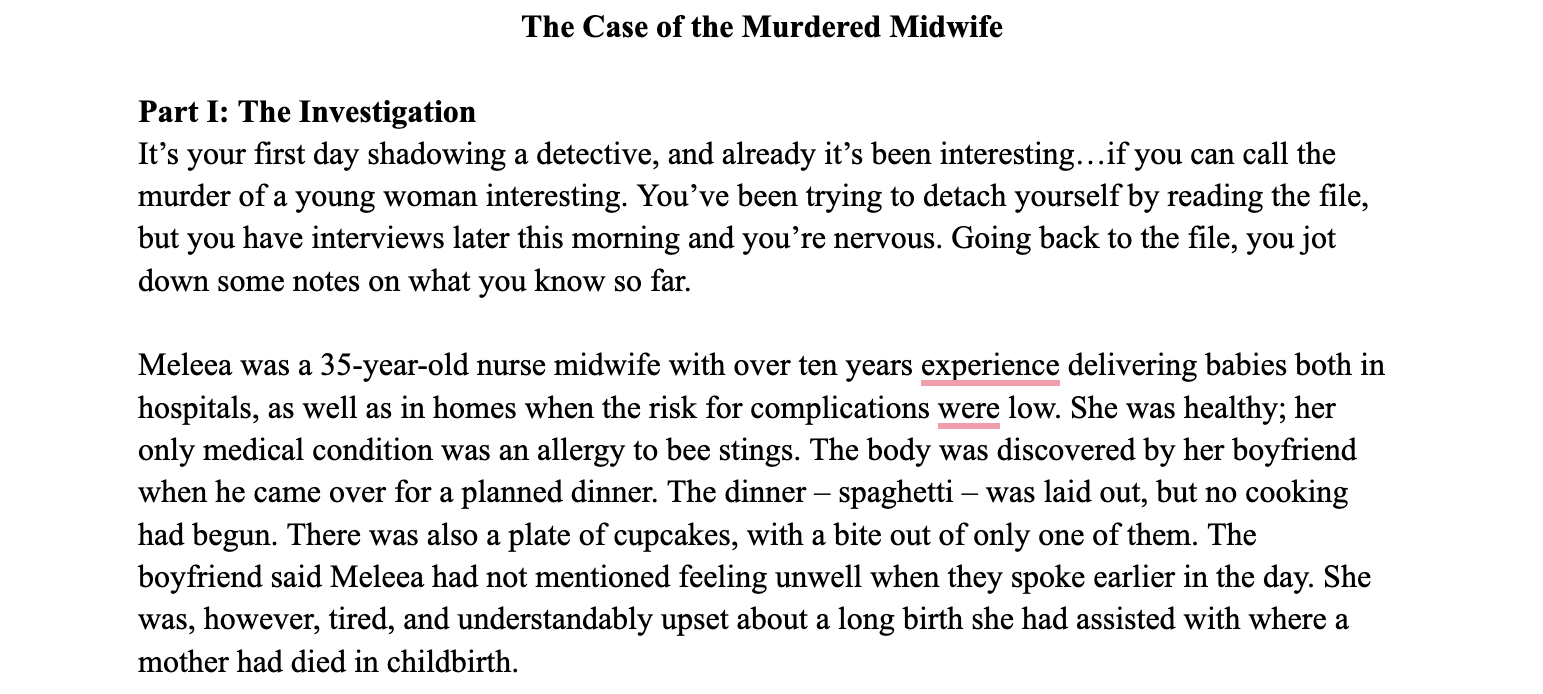 Solved The Case of the Murdered Midwife Part I: The | Chegg.com