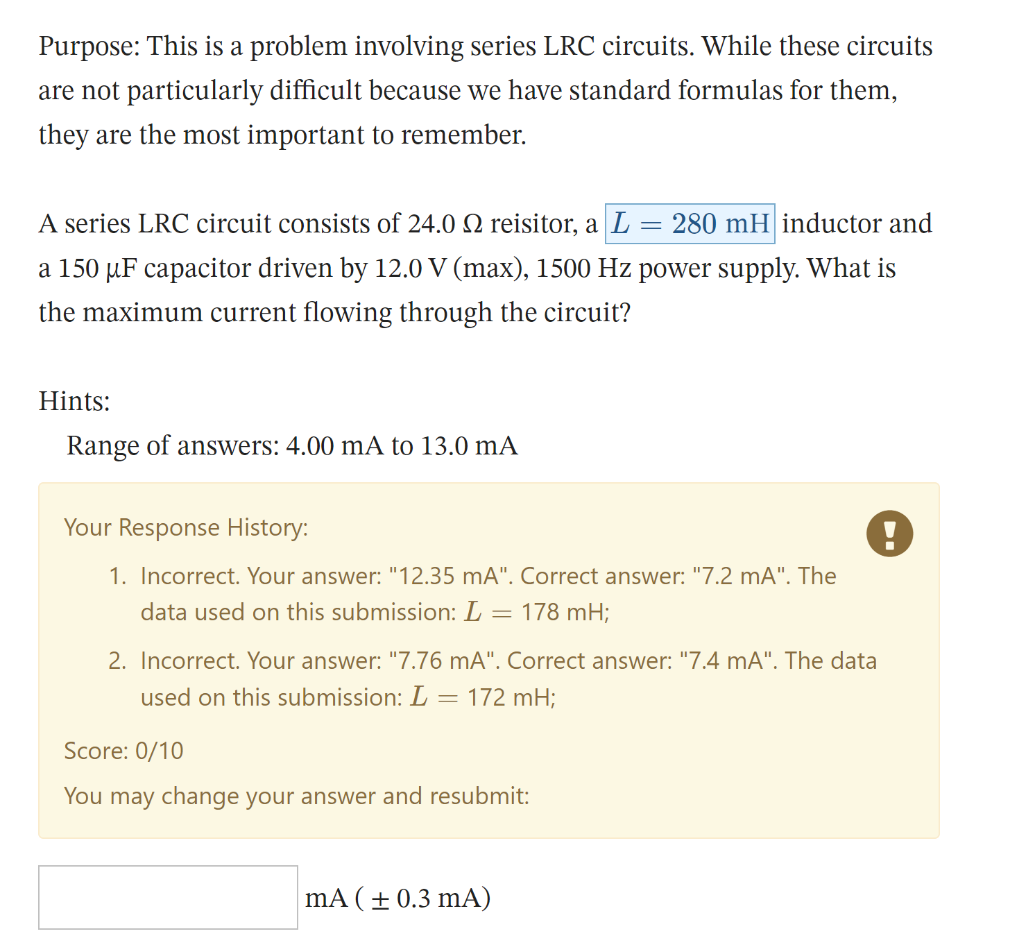 Solved Purpose: This is a problem involving series LRC | Chegg.com