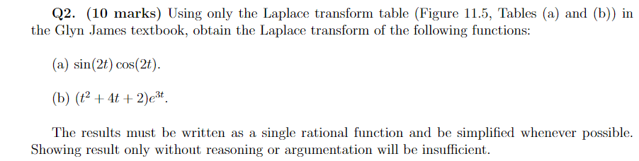 Solved Q2. (10 marks) Using only the Laplace transform table | Chegg.com