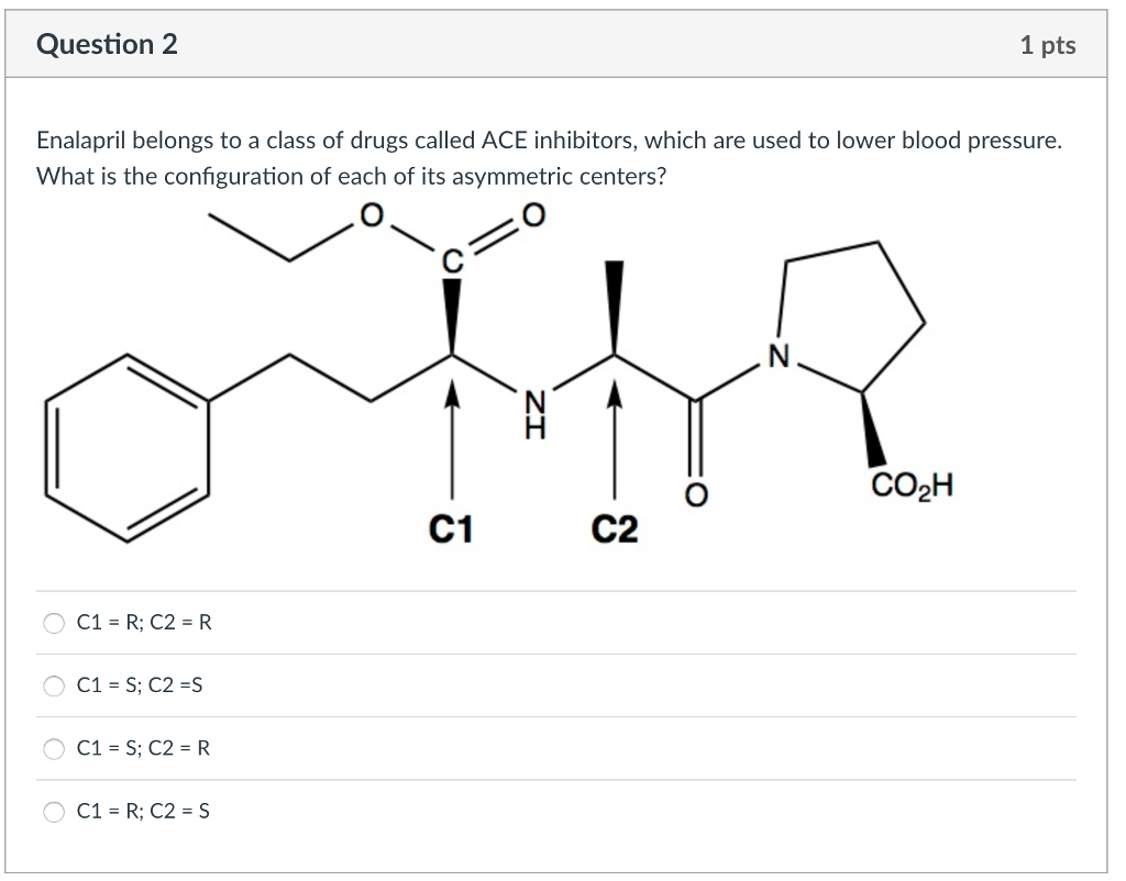 Solved 1 pts Question2 Enalapril belongs to a class of drugs | Chegg.com