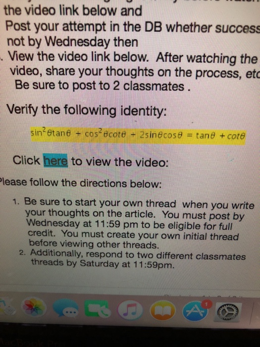 Solved the video link below and Post your attempt in the DB | Chegg.com