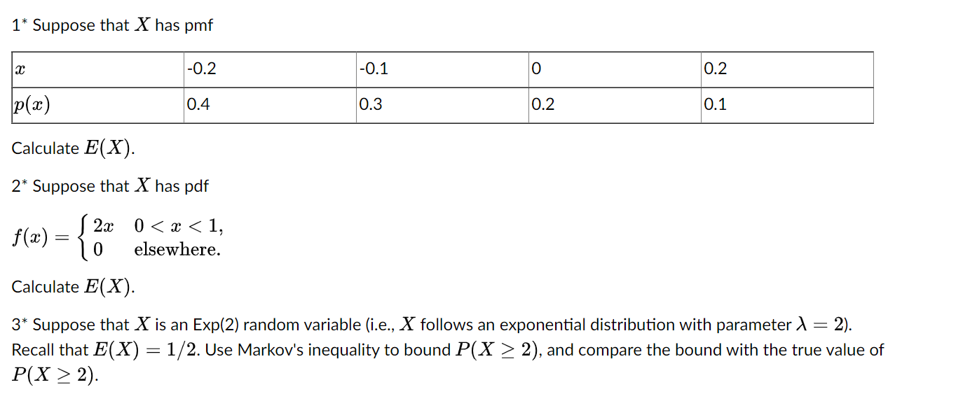 Solved 1∗ Suppose that X has pmf [5x Calculate E(X) 2∗ | Chegg.com