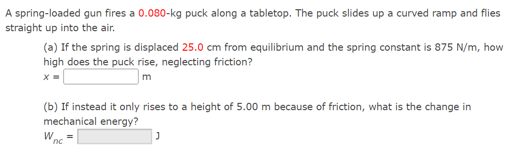 Solved spring-loaded gun fires a 0.080−kg puck along a | Chegg.com