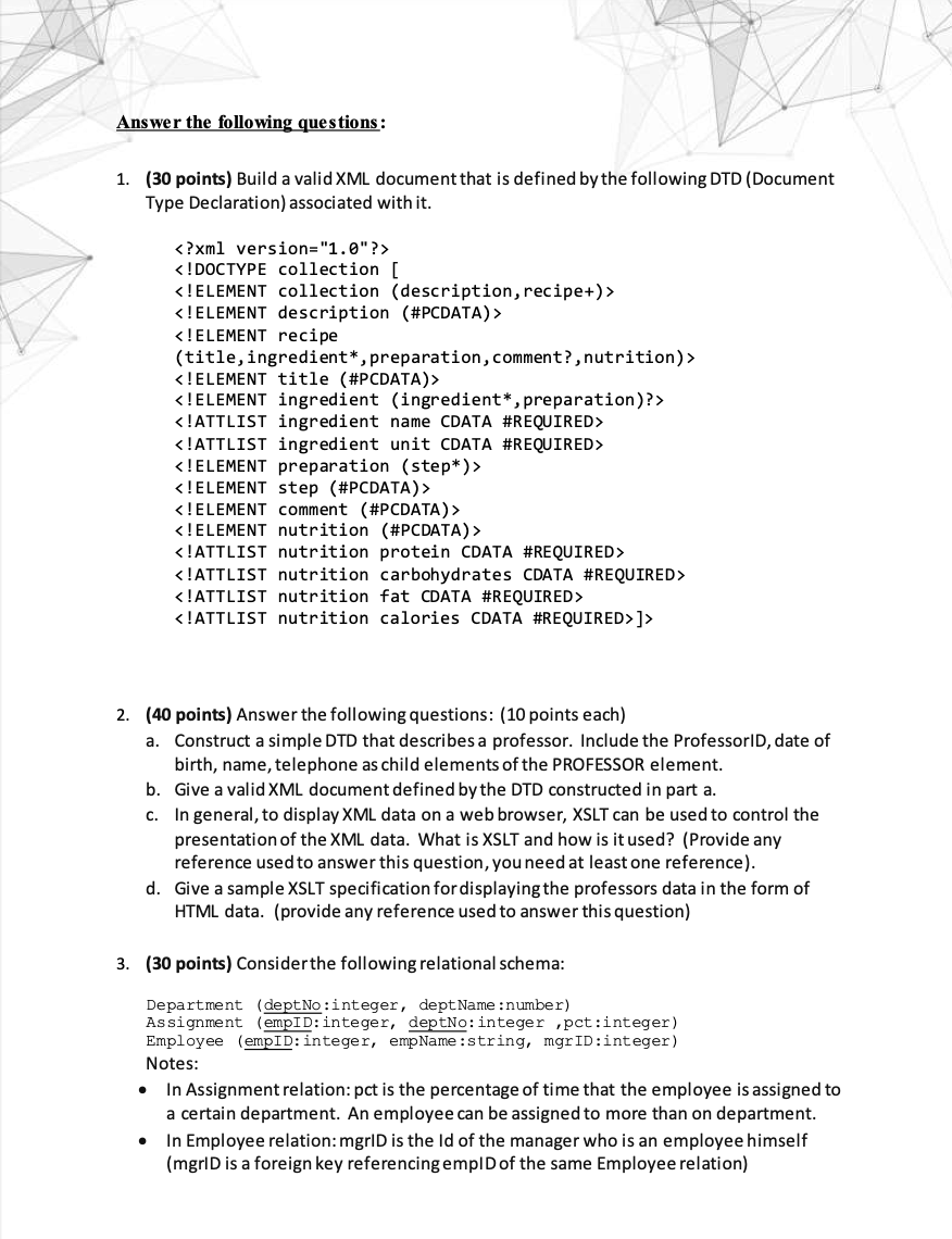Solved 3. (30 points) Consider the following relational | Chegg.com